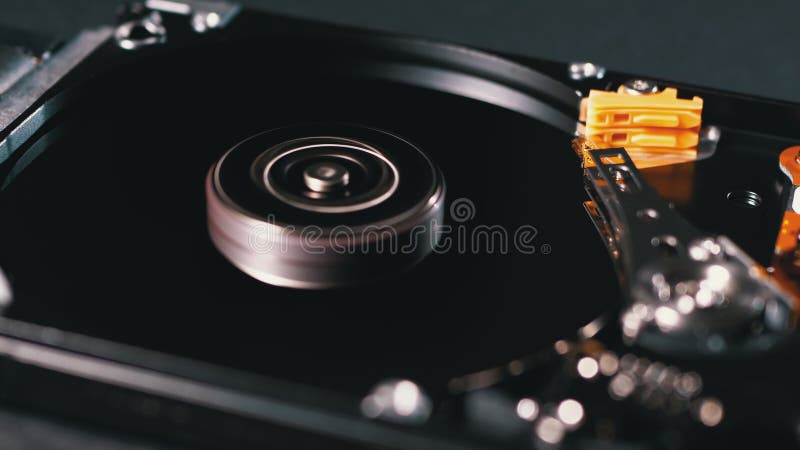 Hard Disk Drive Inside. Structure of HDD, Spinning Platter. Move ...