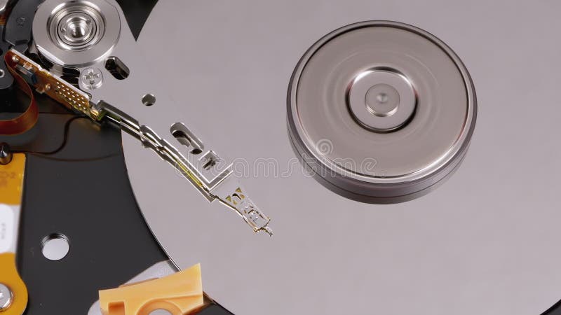 Hard Disk Drive Inside. Structure of HDD, Spinning Platter. Move ...
