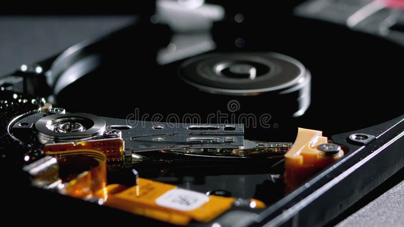 Hard Disk Drive Inside. Structure of HDD, Spinning Platter. Move ...