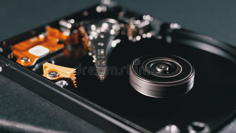 Hard Disk Drive Inside. Structure of HDD, Spinning Platter. Move ...