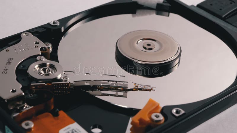 Hard Disk Drive Inside. Structure of HDD, Spinning Platter. Move ...