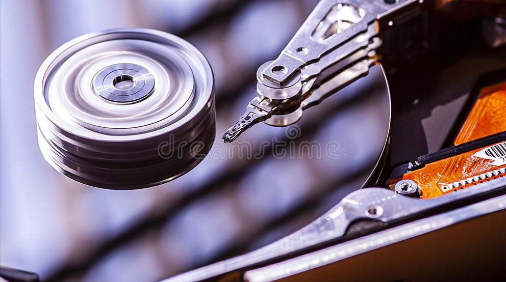 Hard Disk Drive Internals Showing Spinning Platters and Read Write Head ...