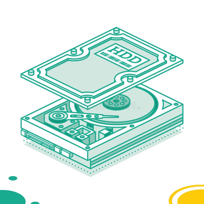Hard Disk Drive. Isometric Outline Concept. Highly Detailed Open HDD ... Hard Disk Drive. Isometric Outline Concept. Highly Detailed Open HDD ...