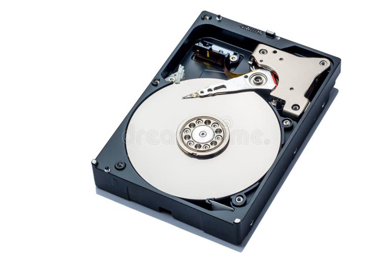 Hard Disk Drive and Open Cover. Computer Hardware, Hard Disk, Storage Device. Detail of the ...