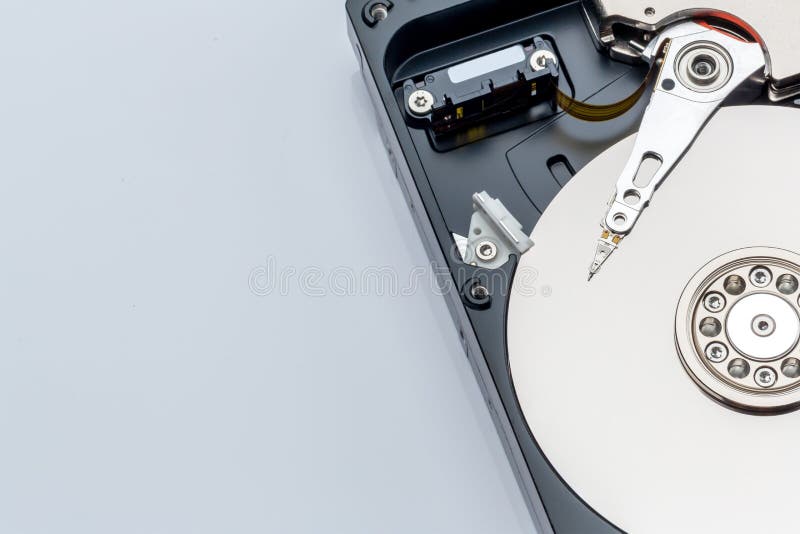 Hard Disk Drive and Open Cover. Computer Hardware, Hard Disk, Storage Device. Detail of the ...