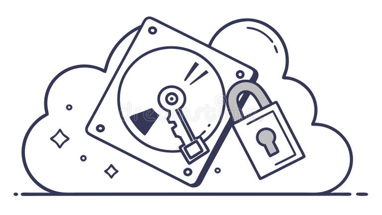 Hard Disk Drive with Padlock, Secure Data Storage, Vector Design ...