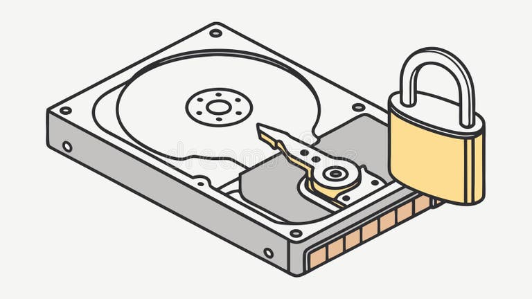 Hard Disk Drive with Padlock, Secure Data Storage, Vector Design ...