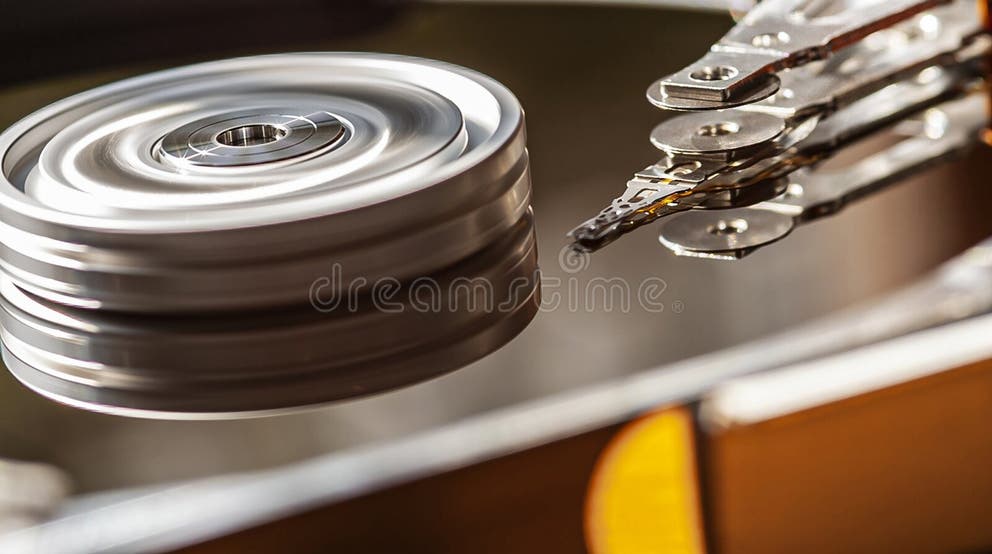 Hard Disk Drive Platters Rotating with Read Write Head in Action Stock ...