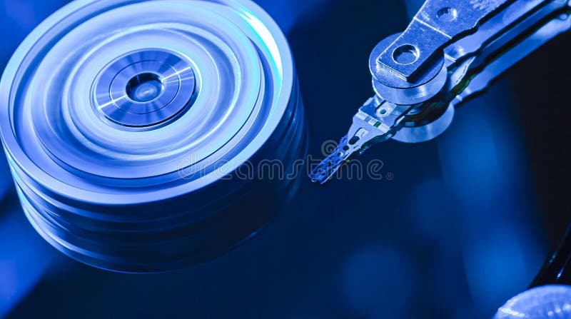 Hard Disk Drive Reading Data with Mechanical Arm Moving Stock Photo ...
