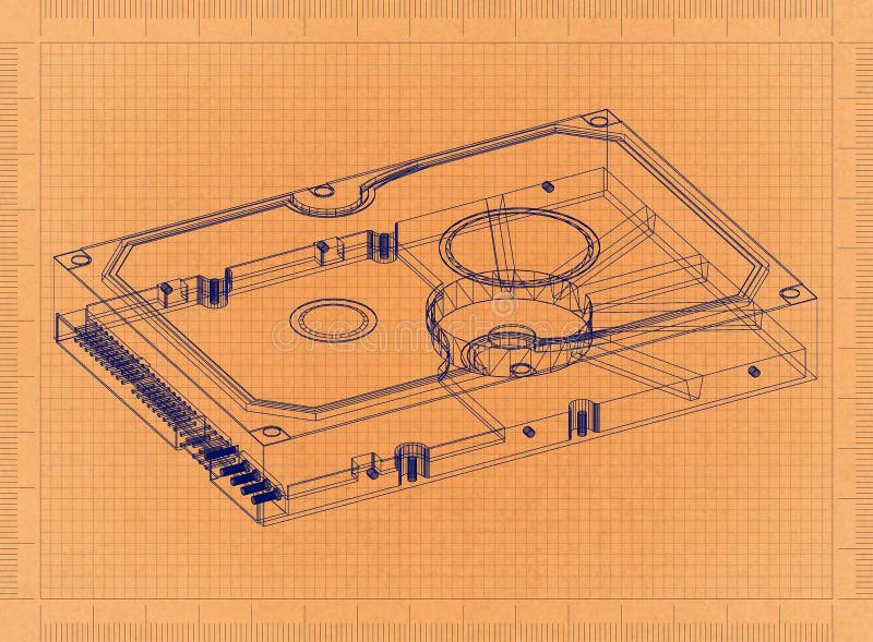 Hard Disk Drive - Retro Blueprint Stock Illustration - Illustration of ...