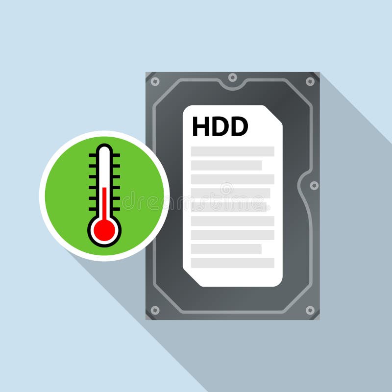Hard Disk Drive and Warning Triangular Sign with Thermometer Icon Stock ...
