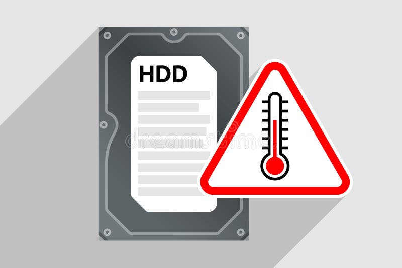 Hard Disk Drive and Warning Triangular Sign with Thermometer Icon Stock ...