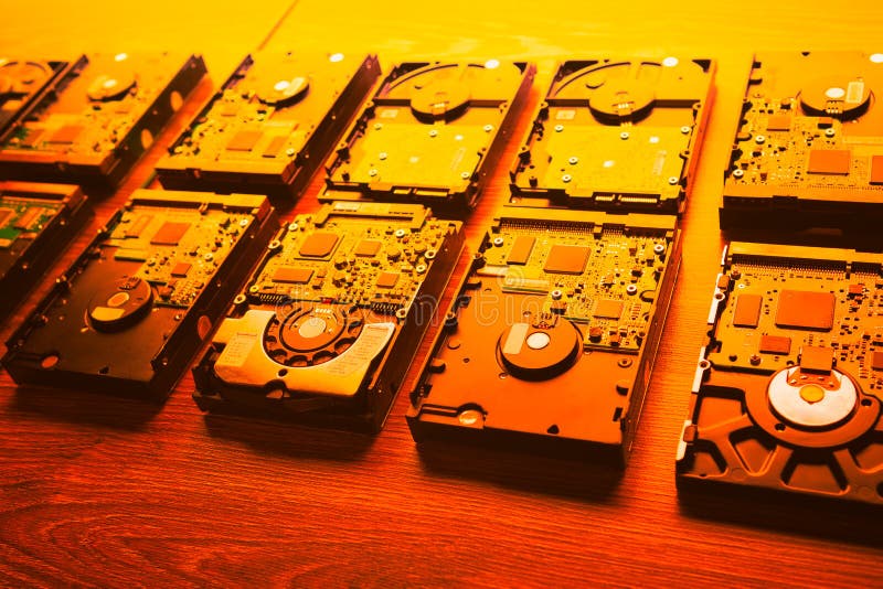 Hard Disk Drives in a Rows, Orange Tone Stock Photo - Image of ...