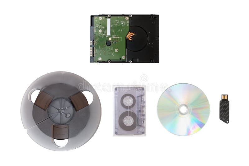 Hard Disk HDD, CD, Cassette, Studio Tape Stock Image - Image of white ...