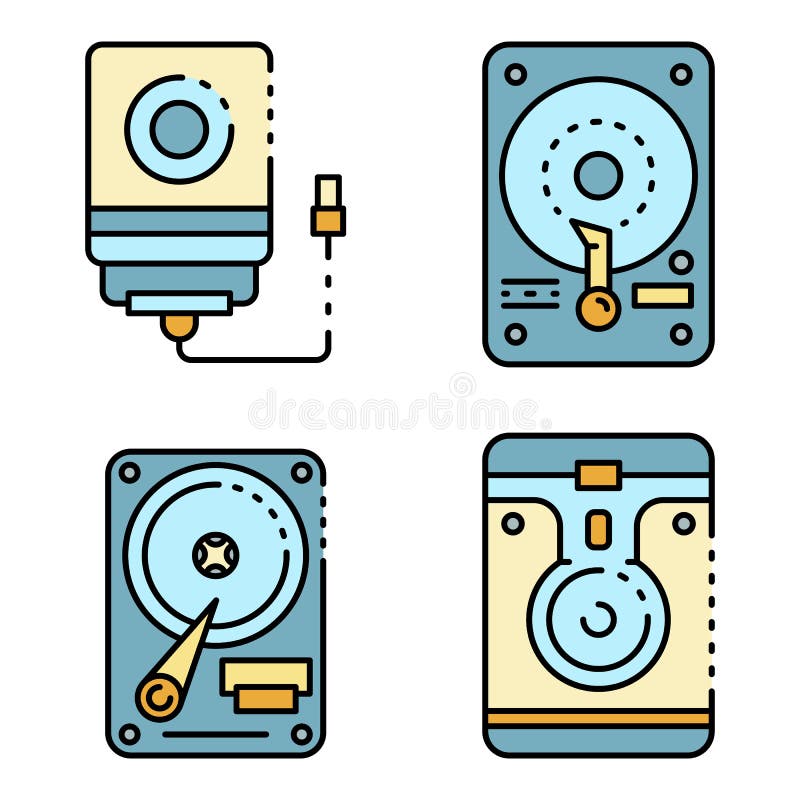 Hard Disk Icons Set Line Color Vector Stock Vector - Illustration of ...