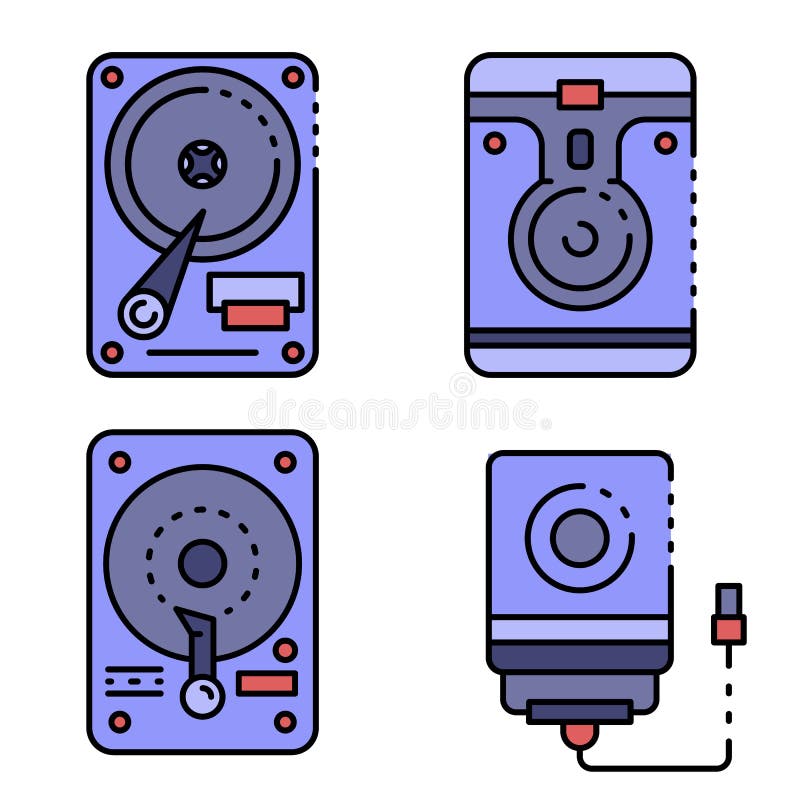 Hard Disk Icons Set Vector Flat Stock Vector - Illustration of external ...
