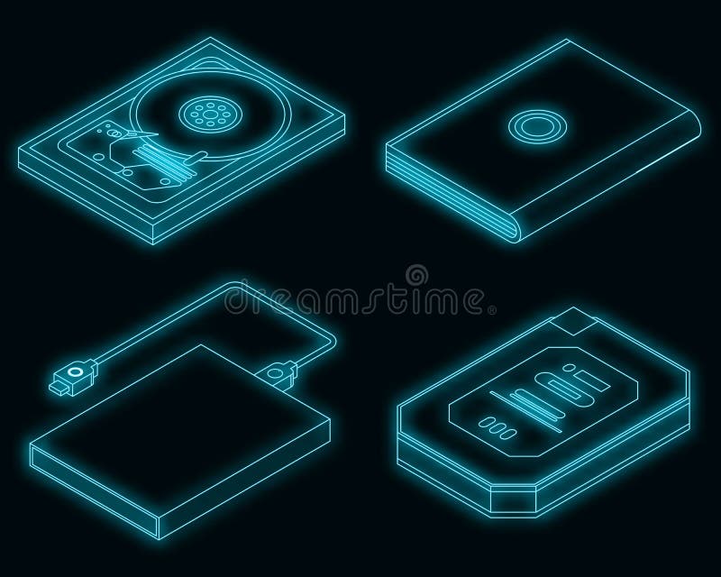Hard Disk Icons Set Vector Neon Stock Vector - Illustration of hardware ...