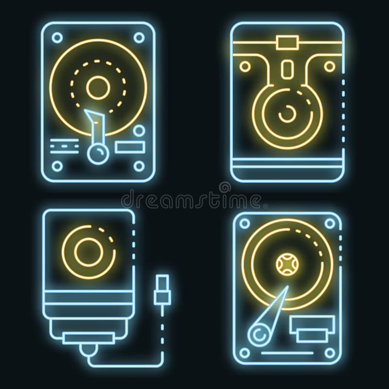 Hard Disk Icons Set Vector Neon Stock Vector - Illustration of space ...