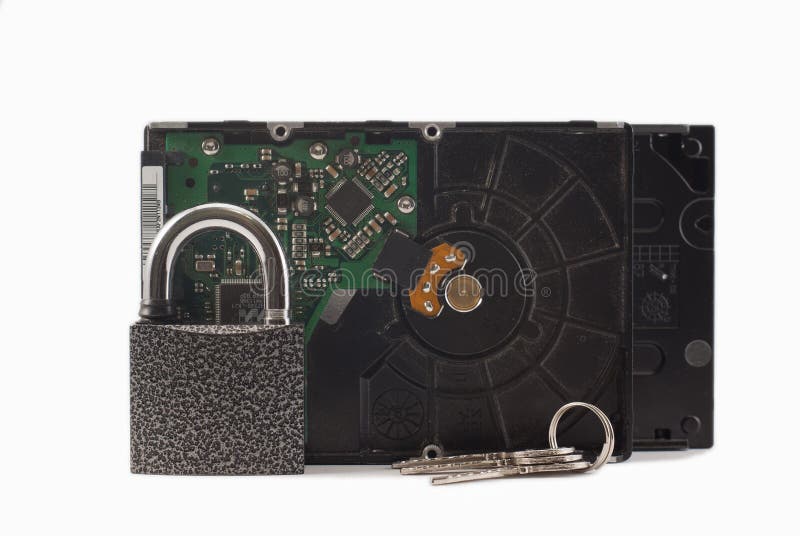Hard Disk, Keys and Padlock on a White Background. the Lock is Locked ...