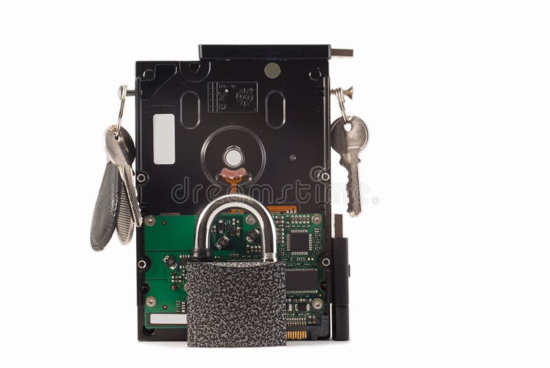Hard Disk, Keys and Padlock on a White Background. the Lock is Locked ...