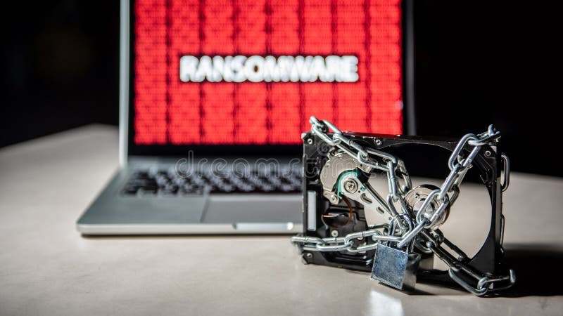 Hard Disk Locked with Ransomware Cyber Attack on Computer Stock Photo ...
