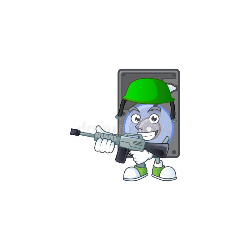 Hard Disk Mascot Design in an Army Uniform with Machine Gun Stock ...