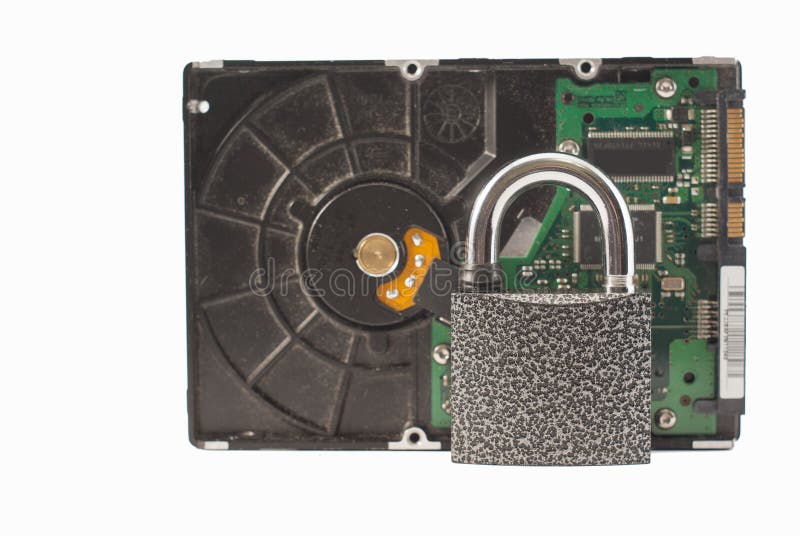 Hard Disk and Padlock on a White Background. the Lock is Locked Stock ...