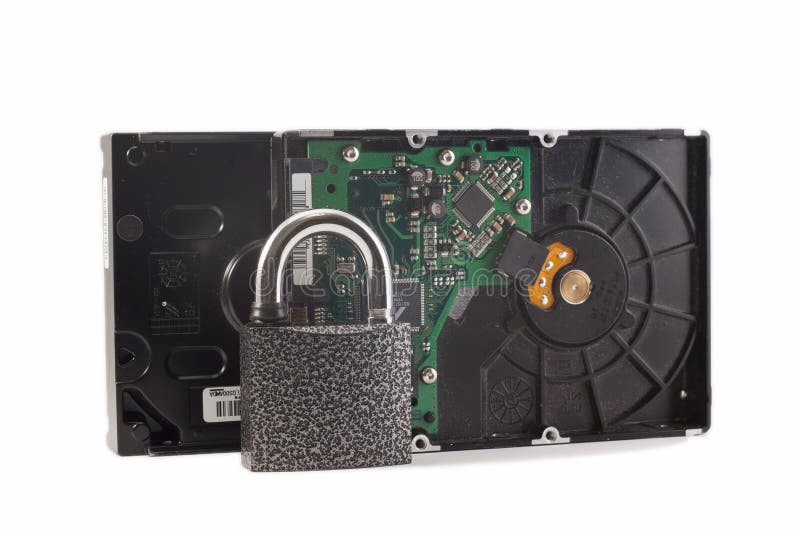 Hard Disk and Padlock on a White Background. the Lock is Locked Stock ...