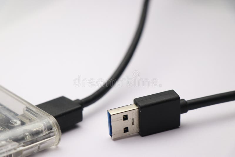 Hard Disk with Plastic Case on White Background. Close-up of USB Port ...