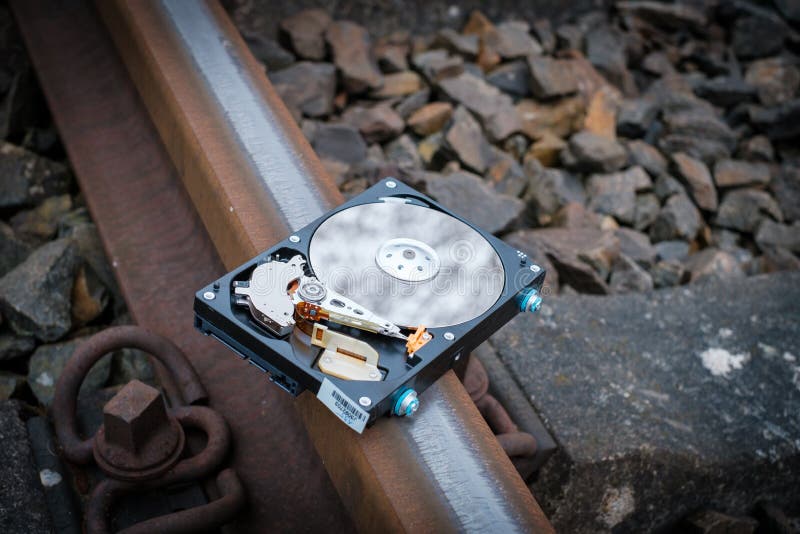 Hard Disk Stands on the Rails of the Railroad Stock Photo - Image of ...