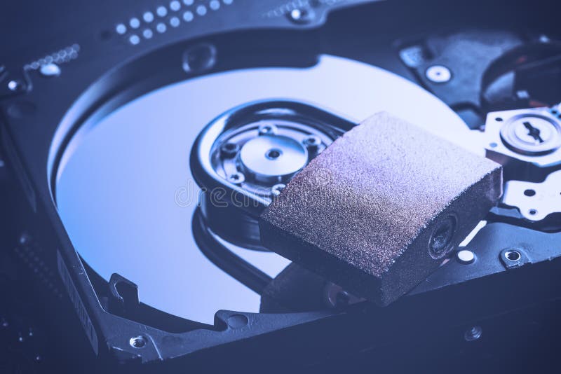 Hard Disk Storage Drive Plate with a Padlock on it. Internet Data ...