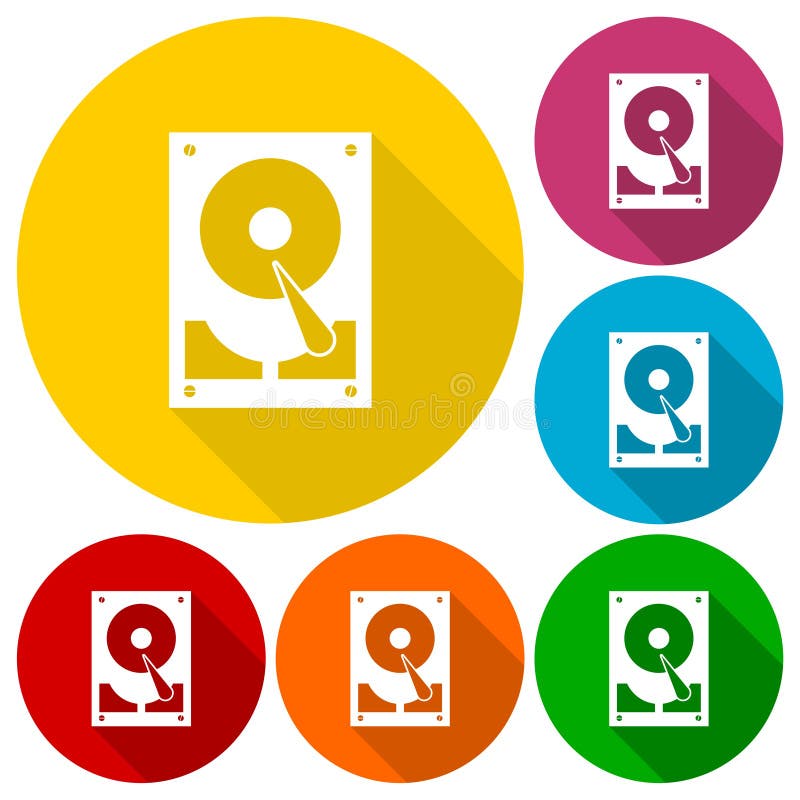 Hard Drive Icons Set with Long Shadow Stock Vector - Illustration of ...