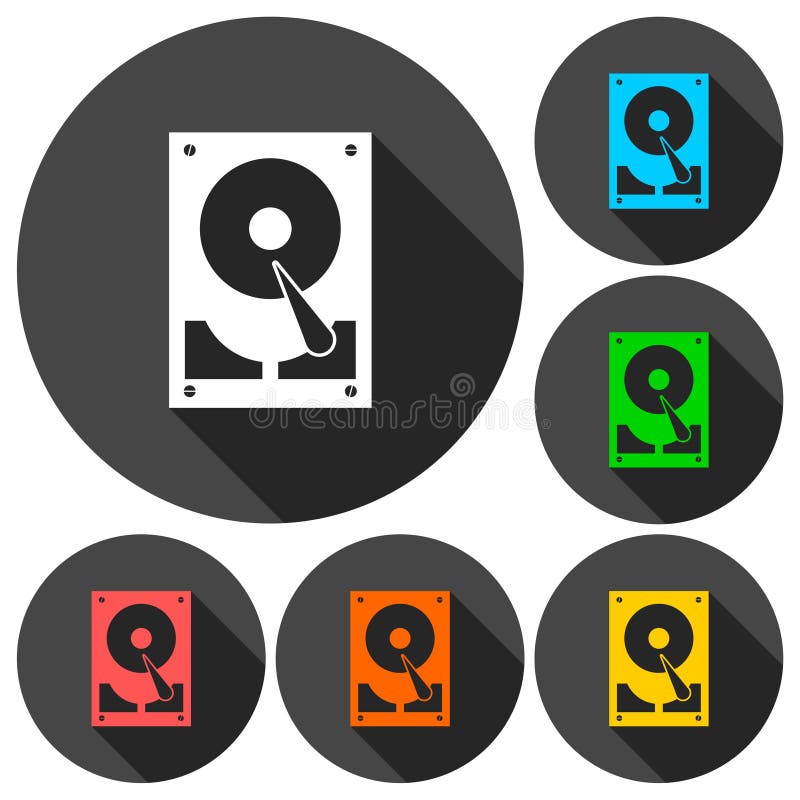 Hard Drive Icons Set with Long Shadow Stock Vector - Illustration of ...