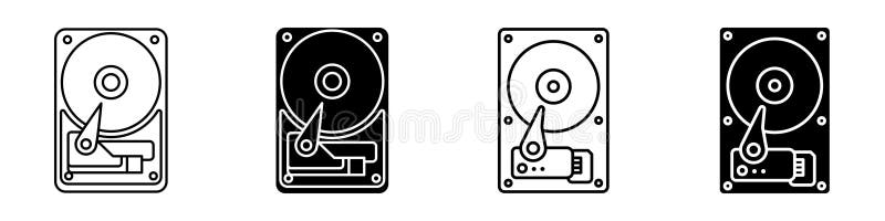 Hard Drive Icons Versions Set in Black Flat and Line Style Stock Vector ...