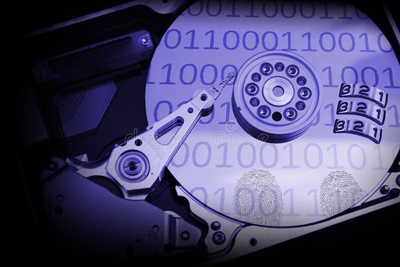 Hard Drive with Lock and Fingerprints Stock Photo - Image of security ...
