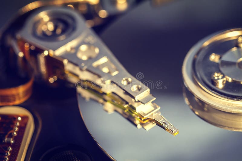 Hard Drive Disk Read Head Detail Stock Image - Image of binary, circle ...