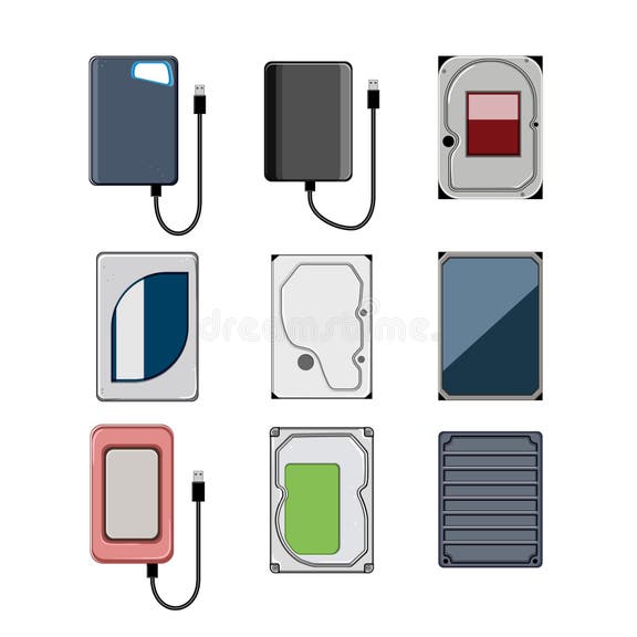 Hard Drive Set Cartoon Vector Illustration Stock Vector - Illustration ...