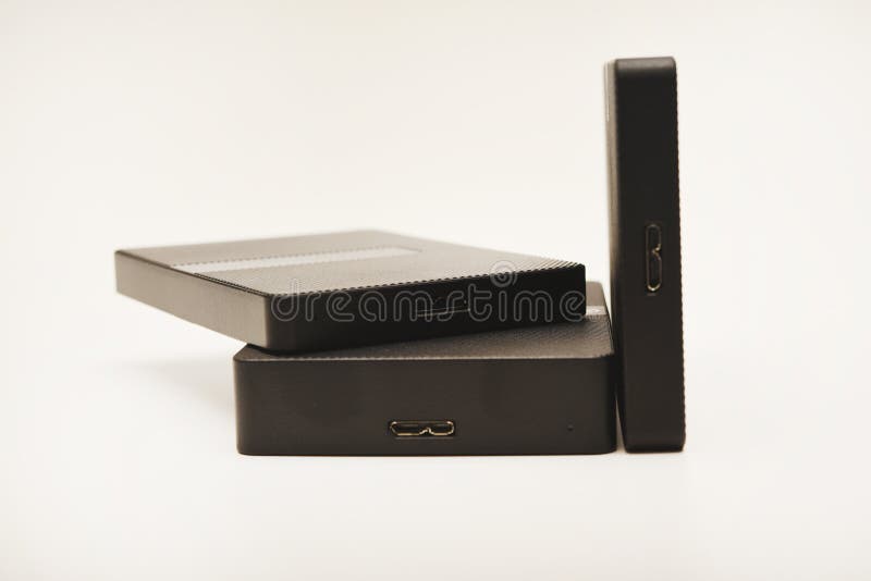 Hard Drives White Background Modern Data Storage Devices Usb Wires ...