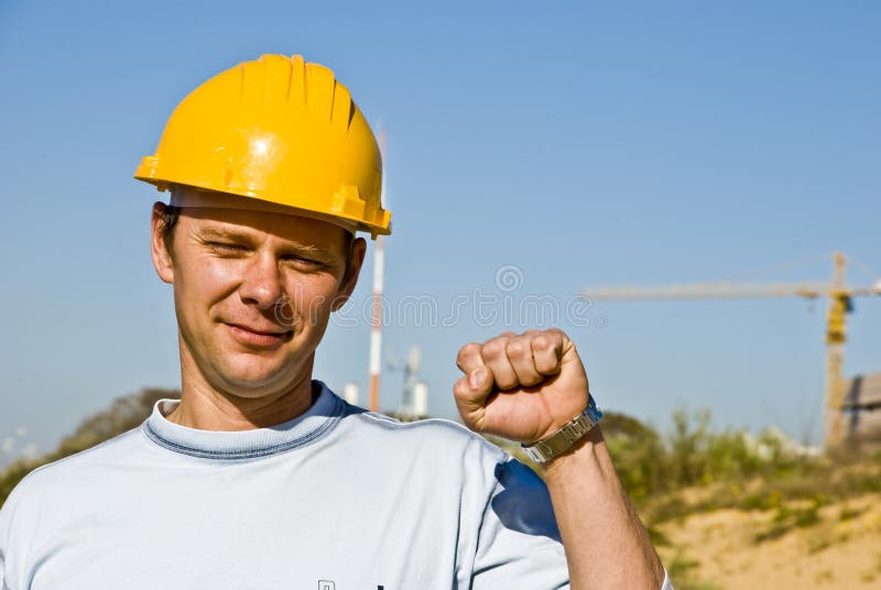 Hard hat stock image. Image of hand, industry, smile, raising - 8230995