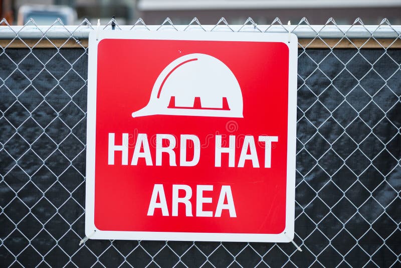 Hard hat area sign stock photo. Image of warning, fence - 72791806