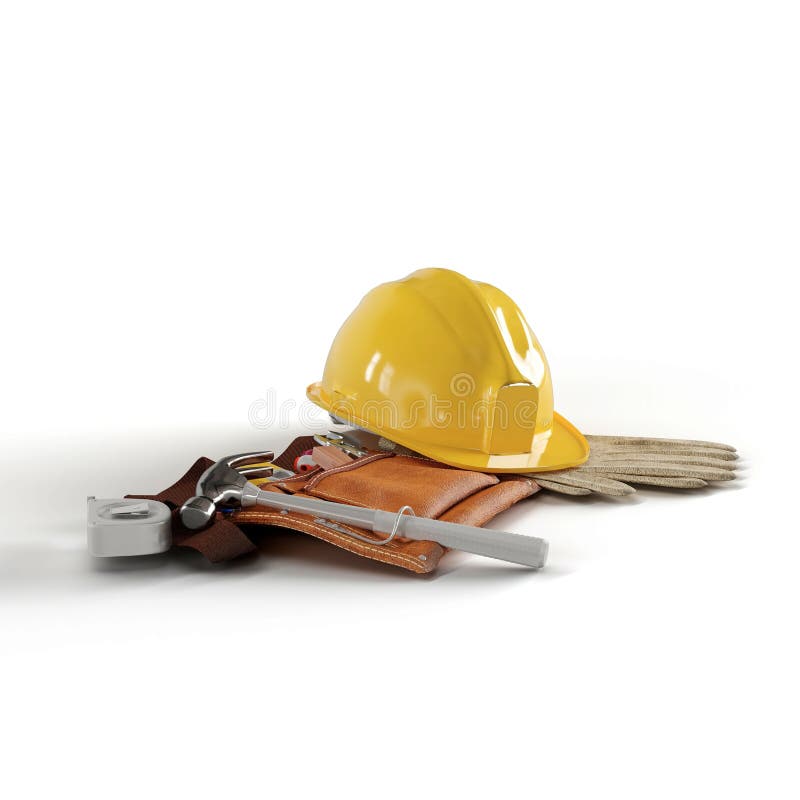 The Hard Hat Sits on Top of Tools and Hammers, 3d Rendering Stock ...