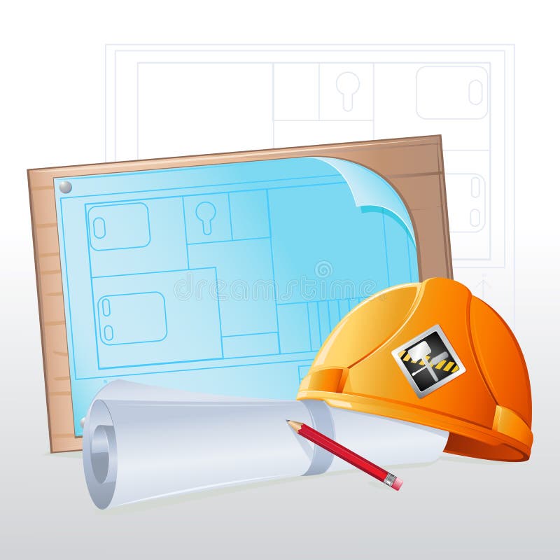 Hard Hat with Blue Print stock vector. Illustration of layout - 18612652