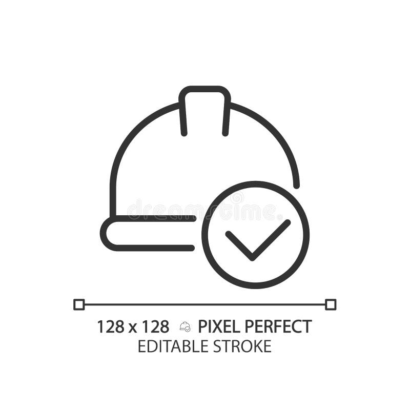 Hard Hat with Check Mark Pixel Perfect Linear Icon Stock Vector ...