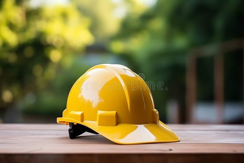Hard Hat on Desk in Office. Selective Focus. Industrial Background ...