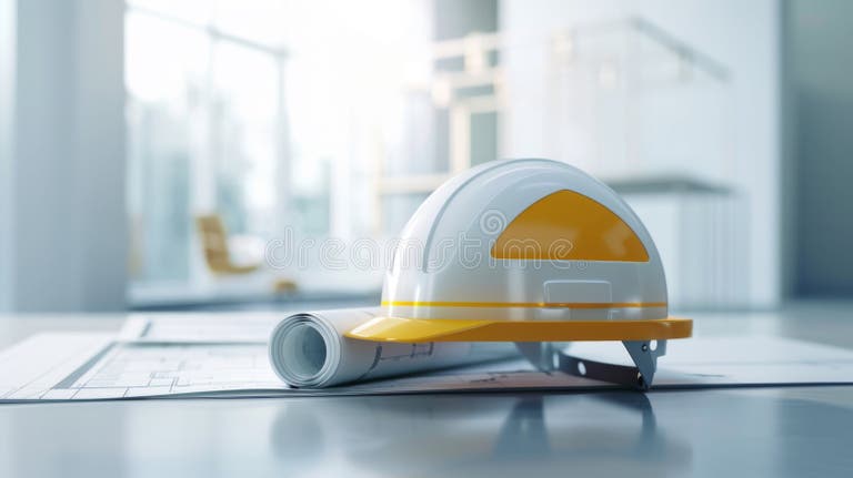 A Hard Hat on Engineering Blueprints.AI Generated Image Stock Photo ...