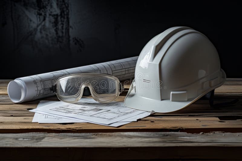 A Hard Hat and Goggles on a Table Stock Illustration - Illustration of ...