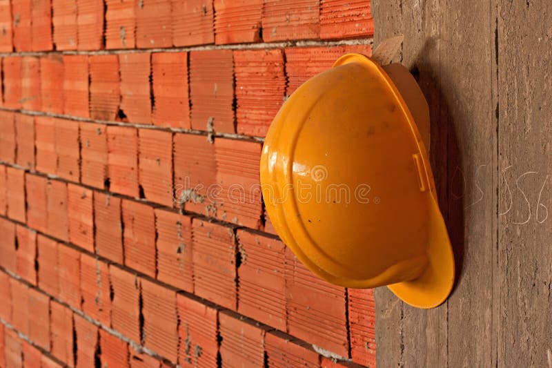 Construction Workers Yellow Hard Hat Hanging Concrete Wall Stock Photos ...