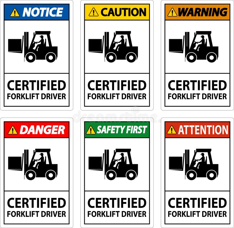 Hard Hat Labels, Caution Certified Forklift Driver Stock Vector ...