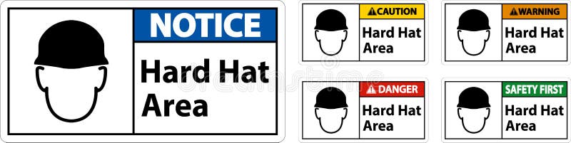 Hard Hat Protection Required Area Sign on White Background Stock Vector ...