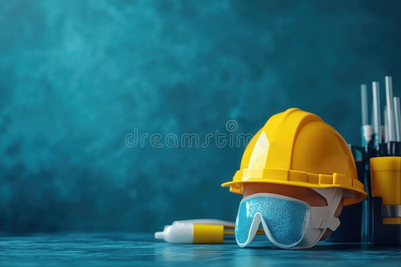 Safety Gear Including Hard Hat and Goggles in a Workshop Setting with ...